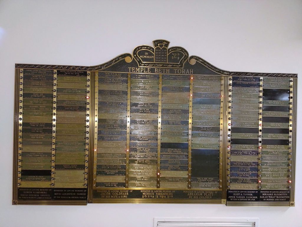 Memorial (Yahrzeit) Plaques | Temple Beth Torah - Conservative ...